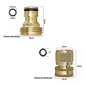 Garden Hose Quick Connect 3/4 Inch, Solid Brass Quick Connect Hose Fittings Male and Female, No Leakage, No Rusting, No Breakage Hose Connector for 3/4" Thread, 1 Set