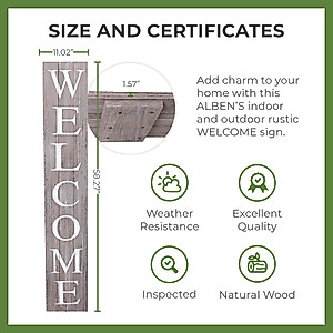 ALBEN Premium Extra Large Welcome Sign for Front Door Porch – 5 Feet Tall (58" x 11") Standing Vertical Wooden Sign, Indoor Home Decor Wall Decorations (Gray)