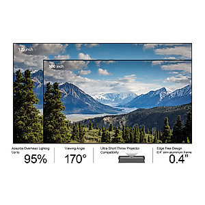 AWOL VISION Ambient Light Rejecting (ALR) Projector Screen for Ultra Short Throw(UST) Projector, 120" Fixed Frame, 80% Picture Quality Improved, 95% Celling Light Rejecting(CLR), Active 3D - C120