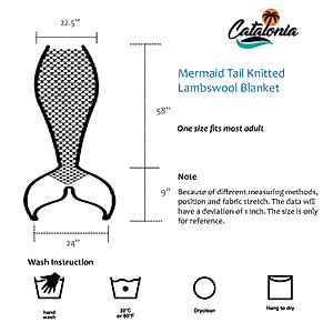 Mermaid Tail Sherpa Blanket, Super Soft Warm Comfy Sherpa-Lined Knit Mermaids with Non-slip Neck Strap, for Girls Women Adults Teens Birthday Blue