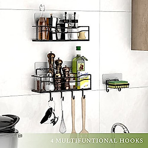 Joetin Shower Caddy Shelf with Hooks, Adhesive Shower Wall Organizer Shampoo Holder for Bathroom Shower Kitchen