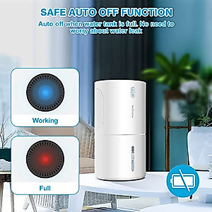 Dehumidifiers, AIUSEVO 27oz Dehumidifier, Small Dehumidifiers for Home Ultra Quiet with Colorful LED Light, 2 Speeds, Auto-Off, Safe Dehumidifier for Bedroom Bathroom Closet RV (280 sq ft) White