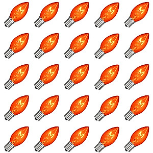 PASUTO 25 Pack Orange Light Bulb C7 Replacement Bulbs, Perfect as Halloween String Light Bulbs Replacement Orange Bulb, C7/E12 Candelabra Bulb, 5W Transparent Orange Incandescent Light Bulbs