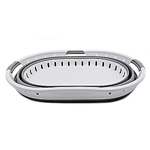 SAMMART 44L Collapsible Plastic Laundry Basket - Foldable Pop Up Storage Container/Organizer - Space Saving Hamper/Basket (1, White/Grey)