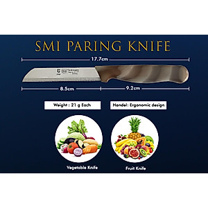 SMI - 6 Pcs Paring Knife Set Serrated Edge, Vegetable Knife, Fruit Knife, Kitchen Knife Made in Solingen Germany (Brown White)