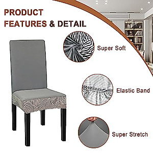 Miaotto Chair Covers for Dining Room Stretch Dining Chair Covers Set of 6 Parsons Chair Slipcover Removable Washable Kitchen Chair Slipcovers for Dining Room Party Banquet,Light Grey Splice