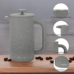 Highwin 8-Cup Double Wall Insulated Stainless Steel French Coffee Press, 32-Ounce Durable Coffee Tea Maker with Stainless Steel Plunger (Graphite Gray)