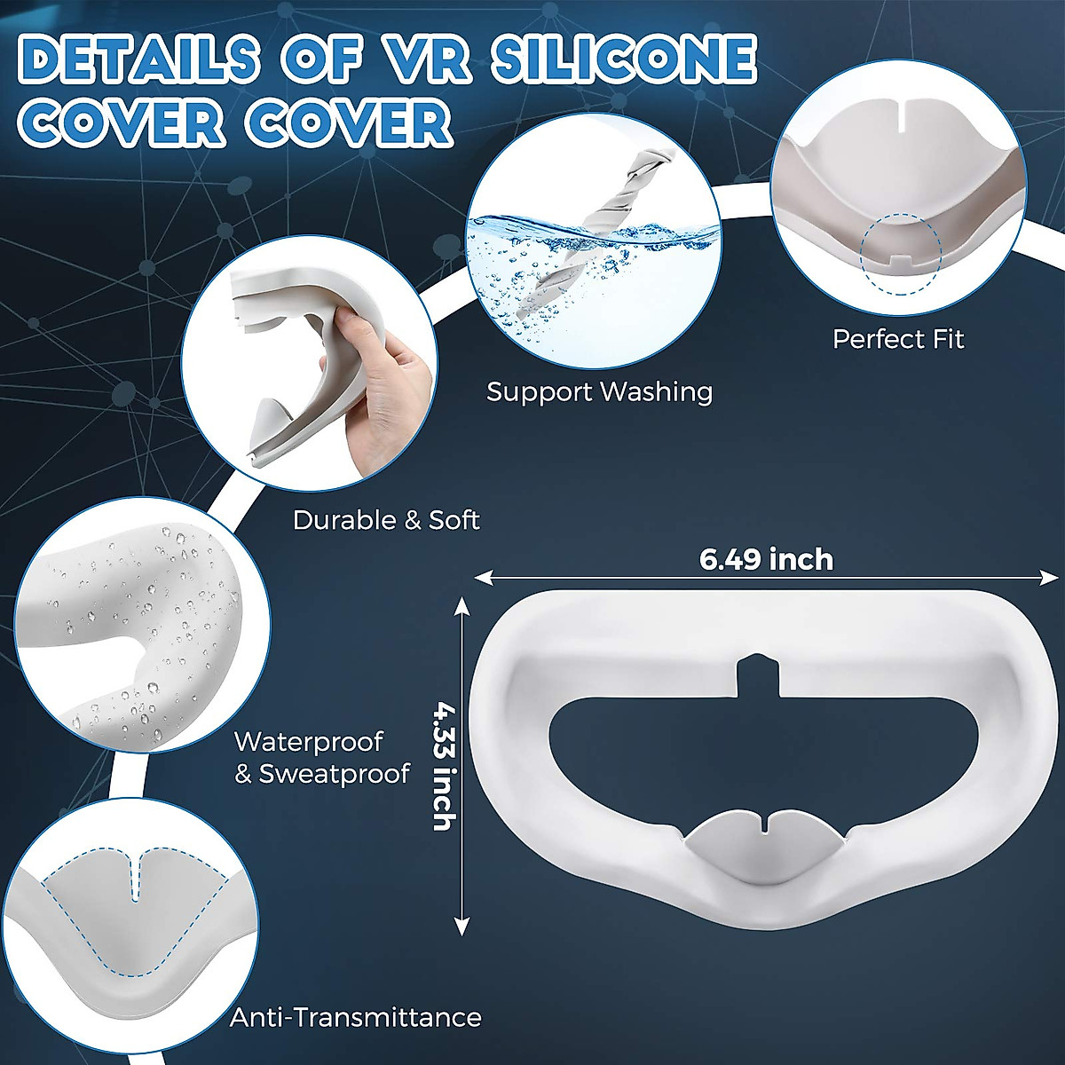 3 Pieces Eye Silicone Cover Silicone Face Covering Compatible with Oculus Quest 2 Sweatproof Lightproof Leakproof (White)