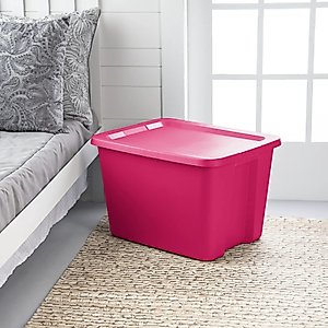 18 Gallon Plastic Storage Tote Box,Storage Bin Tote Organizing Container With Durable Lid, Stackable and Nestable Snap Lid Plastic Storage Bin,Fuchsia Burst,Set of 8