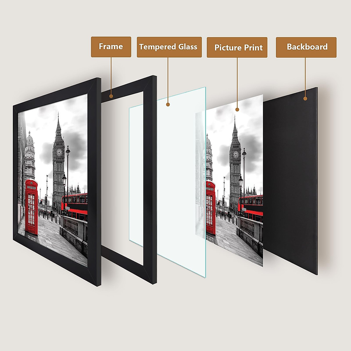 Golden State Art, 16x20 Picture Frame - Wide Molding - Wood Grain Rustic Style - Great for Displaying Pictures, Puzzle, Poster, Artwork (Black, 2 Pack)