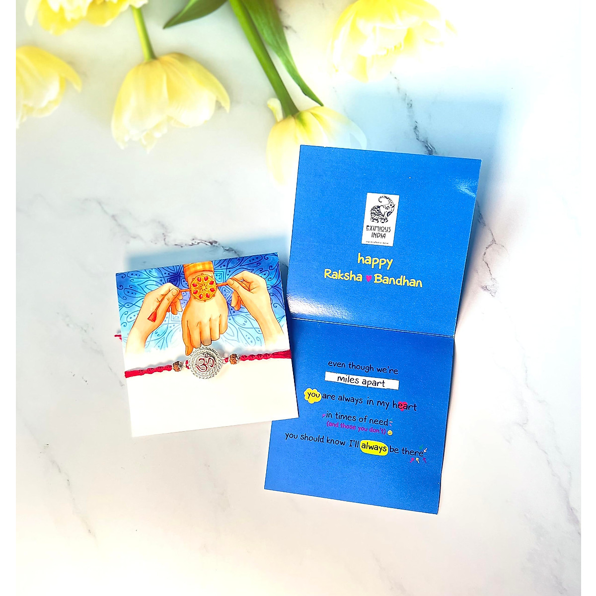 Eximious India Rakhi For Brother - Set of 2 With Card Rudraksha Ganesha Pendant For Raksha Bandhan Designer Rakhi Thread for Bhaiya (Design 2)