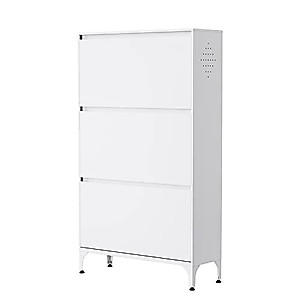 WIILAYOK Shoe Cabinet - Freestanding or Wall Mounted Shoe Storage Organizer with 3 Flip Drawers and Adjustable Shelves - Ideal for Entryway, Hallway, Closet - White