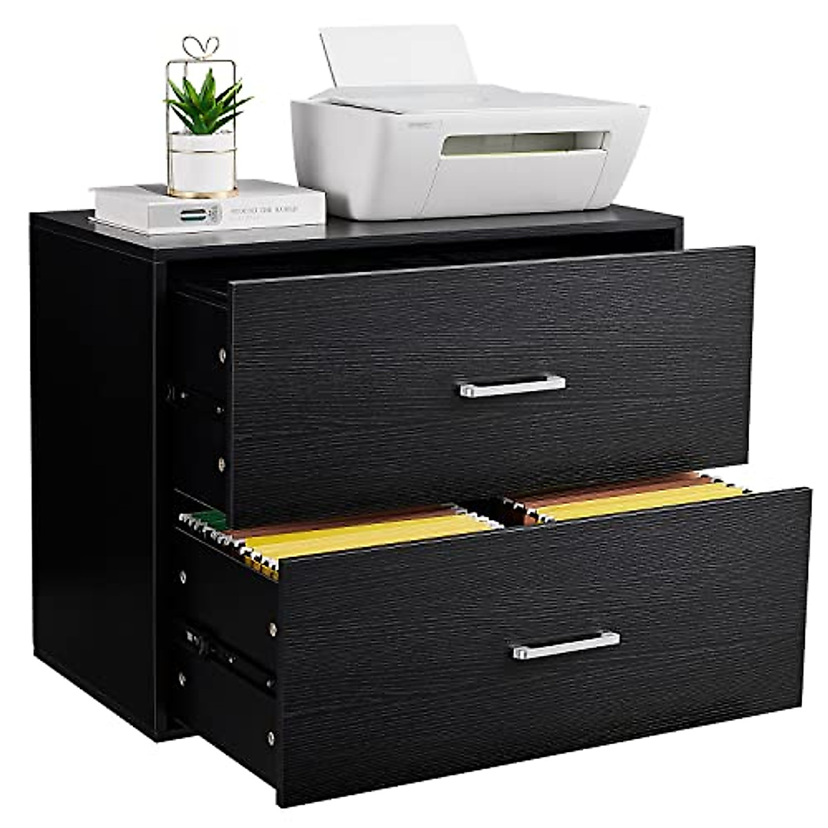susici Wood 2 Drawer Lateral File Cabinet for Home Office,Lateral Wooden Filing Cabinet with Metal Handles for Letter/Legal/A4/F4 Size Hanging Files,30W x 16D x 24H (Black)