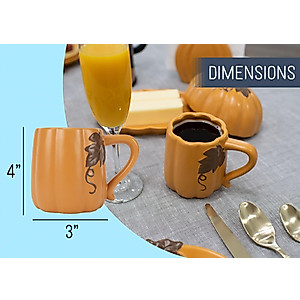 Nat & Jules Pumpkin Shaped 12 ounce Ceramic Coffee Mugs: Perfect for Halloween, Thanksgiving and Fall Kitchen & Home Collections - Set of 2, Orange