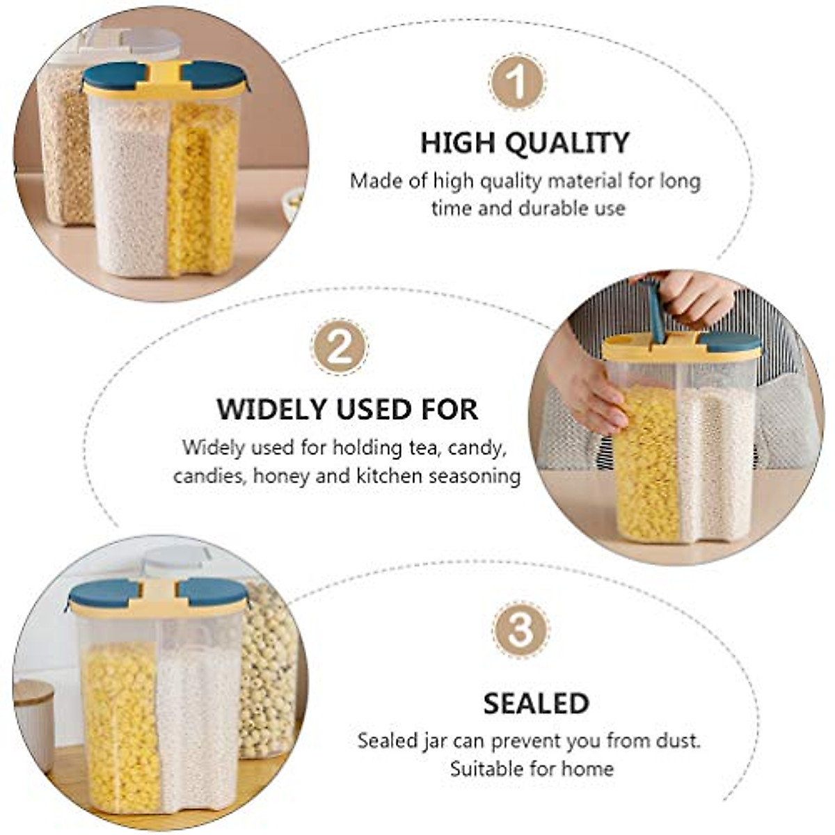 Cabilock Airtight Food Storage Containers Cereal Dispenser Container 2 Compartments Kitchen Food Storage Containers For Cereal Chips Nuts Pasta Rice Snacks Storaging (Blue)