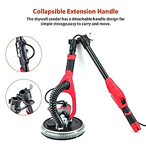 Electric Drywall Sander,750W Popcorn Ceiling Sander with Double-Deck LED Lights,Power Drywall Sander with 6 Variable Speed,1000-2100 RPM,Extendable Aluminum Handle,Long Vacuum Pipe,12 Sanding Papers