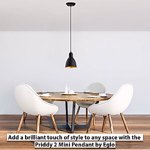 EGLO Priddy 1-Light Mini Pendant Hanging Lighting Fixture with Steel Shade for Kitchen Island, Hallway, and Dining Room, 60W, 82 in, Black and Gold