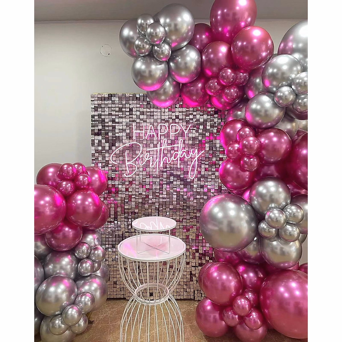 Hot Pink Silver Balloons Chrome Metallic Party Balloon Kit Arch For Party Decoration Baby Shower Wedding Holiday