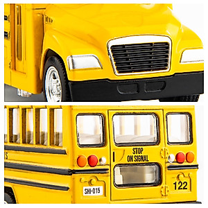 BDTCTK Diecast Yellow School Bus Toy Cars for Kids - 5 Inch Pull Back Car with Opening Doors and Rubber Tires