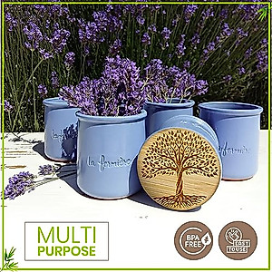 La Fermiere Yogurt Container Covers – Tree of Life Design or Choose a Design - 4 Bamboo Wood Lids Set With Extra Silicone Gaskets - Perfect Airtight Fit