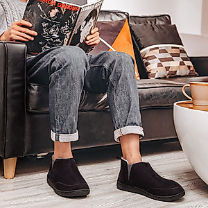 HomeTop Men's Bootie Slippers Comfy Warm Soft Non-slip Indoor Memory Foam House Shoes with Elastic Gores (12, Black)