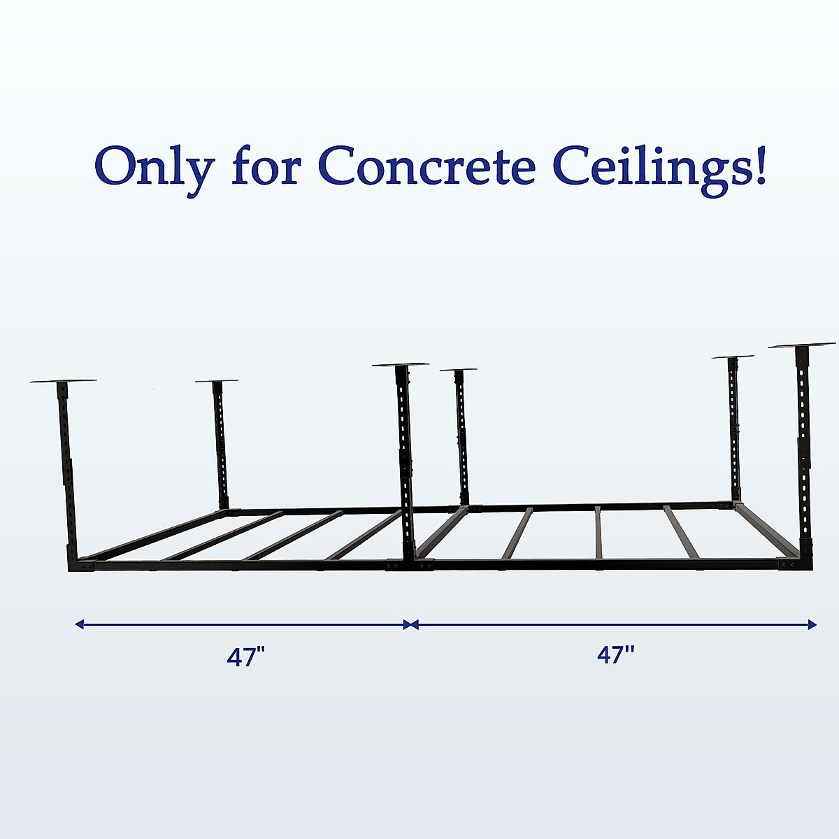 VWZ 4×8' Overhead Garage Storage Rack, Adjustable Garage Ceiling Storage Racks, Heavy Duty Garage Shelving, Garage Hanging Storage Racks with A Load Capacity of up to 1320 Lbs, Black. (Bottomless)