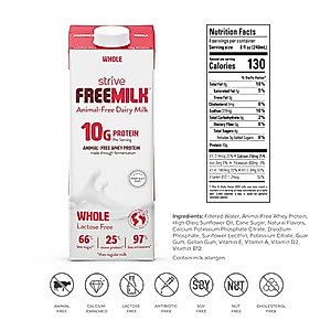 Strive FREEMILK, Animal-Free Dairy Milk, 32 oz Carton (Pack of 6), Lactose Free, 10g Protein per Serving, Alt Milk, Shelf Stable, Precision Fermentation, Perfect Day