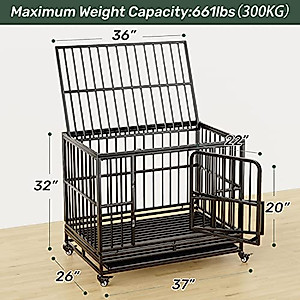 38 inch Heavy Duty Dog Crate | Dog Kennel for Small Medium Large Dog | Strong Metal Escape Proof Dog Cage | Removable Tray & Lockable Wheels