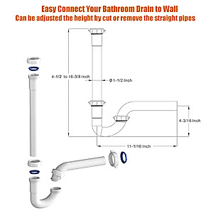 Bathroom Sink Drain Kit,1-1/4” Sink Drain Kit for Most Bathroom Sink Drain Repair Kit and Kitchen Sink Drain Kit,1-1/4” P Trap or S Trap Sink Plumbing Kit,Sink Pipe Replacement Kit