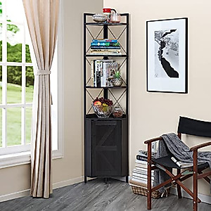 Finnhomy Corner Shelf with Cabinet, 71 Inches Multipurpose Corner Bookshelf, Corner Shelf Stand Display Rack, Corner Storage Shelves for Bedroom, Living Room, Kitchen, Bathroom, Dark Gray