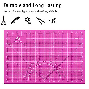 A3 Self Healing Cutting Mat, 18" x 12" Double Sided 5-Layer Non-Slip Cutting Board for Sewing, Hobby, DIY, Quilting, Arts and Crafts Projects (Pink)