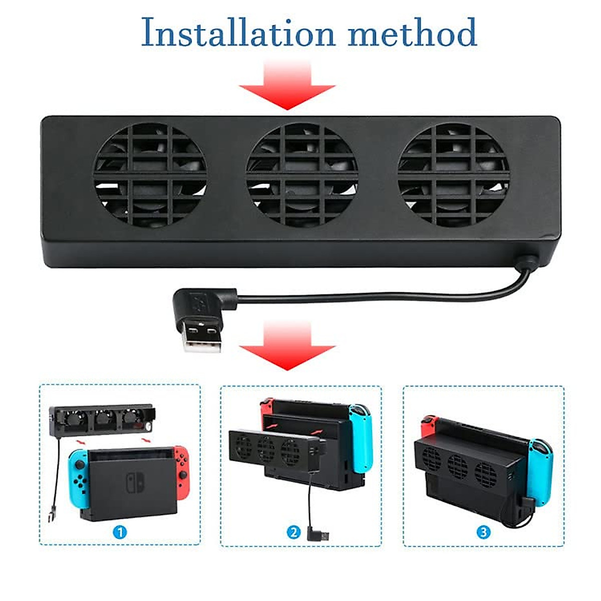 Bewinner Cooling Fan for Nintendo Switch, USB Cooling Fan Base Stand Dock with 3 Cooling Fans Cooler Holder Bracket for Nintendo Switch Game Console, External Cooling Fan
