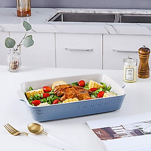 KOOV Individual Lasagne Pan Deep, Rectangular 9x13 Baking Dish, Ceramic Baking Dish, Bakeware for Tapas, Roasting, Casserole Dish for Oven, (Haze Blue)
