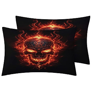 Goth Sheet Set King Size - Skull Bed Sheets - Flame Printed Bedding Sheets & Pillowcases - Super Soft & Deep Pocket & Winkle Free - 4 Piece (Flat, Fitted Sheet & 2 Pillowcases) &3L-80
