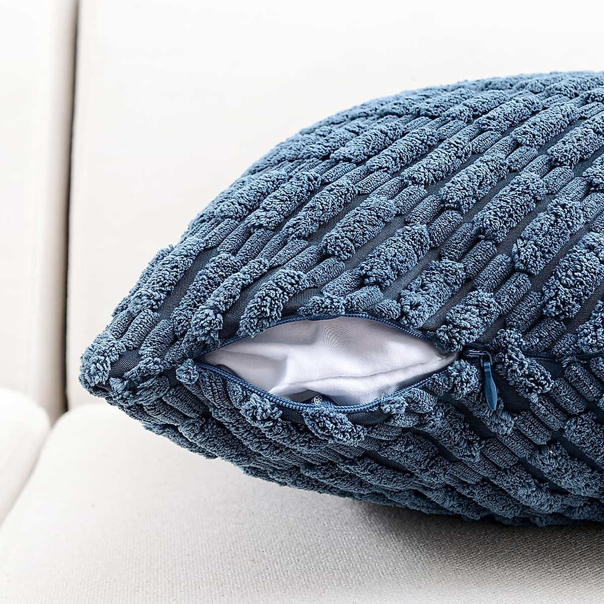 Fancy Homi 2 Packs Dusty Blue Decorative Throw Pillow Covers 18x18 Inch for Living Room Couch Bed, Rustic Farmhouse Boho Home Decor, Soft Corss Corduroy Twill Textured Square Cushion Case 45x45 cm