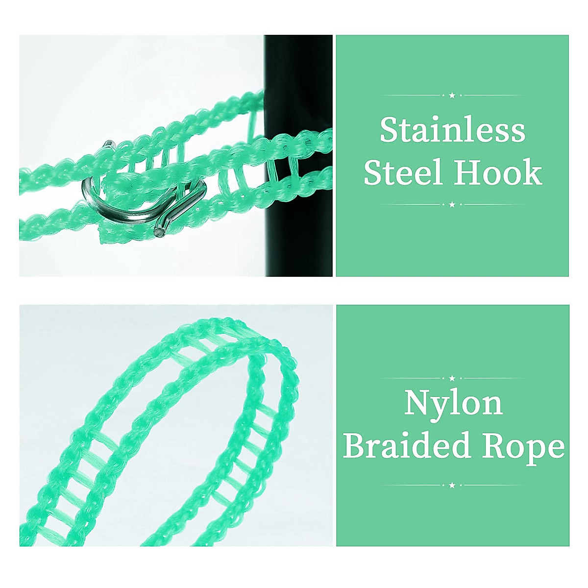 FuninCrea Washing Line 8m, Non-slip and Windproof Clothes Line, Portable Washing Line with 2pcs Stainless Hooks, Fence-Like Rope Washing Line for Indoor Outdoor Camping Traveling (green)