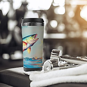 Bass Fishing Art Travel Coffee Mug Reusable Insulated Drinking Cup with Lid for Home Outdoor Works 13 Oz