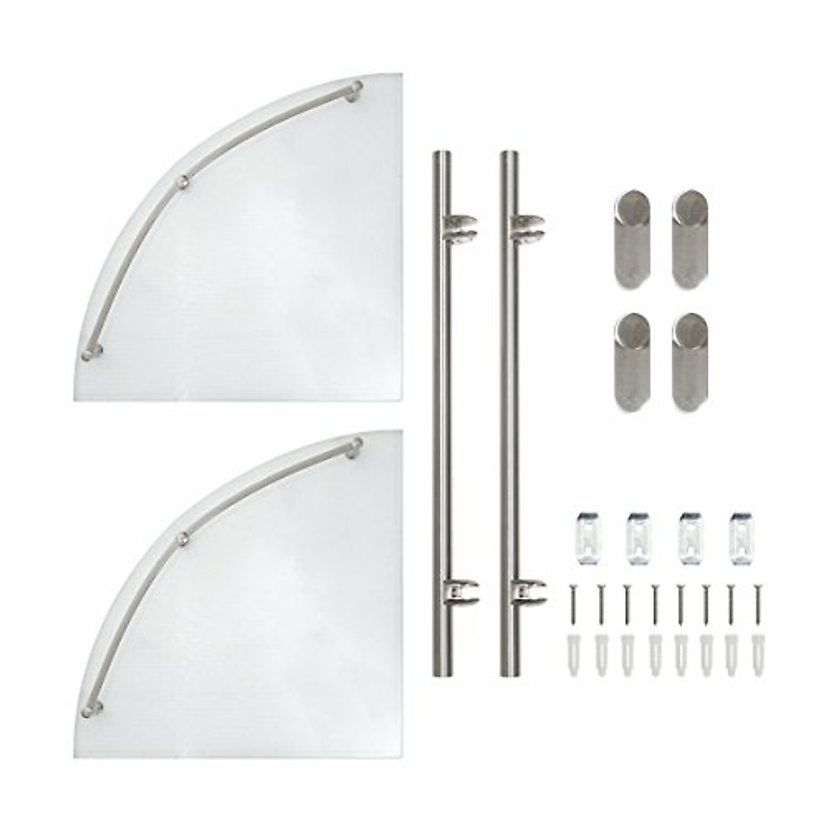 MODONA Double Corner Glass Shelf with Pre-Installed Rail - Satin Nickel - Oval Series - 5 Year Warrantee