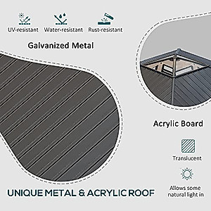 Outsunny 11' x 11' Hardtop Gazebo with Metal & Acrylic Combined Roof, Wood Frame, Permanent Pavilion Grill Gazebo with Bar Counters, Ceiling Hook, for Patio, Garden, Backyard, Deck, Lawn