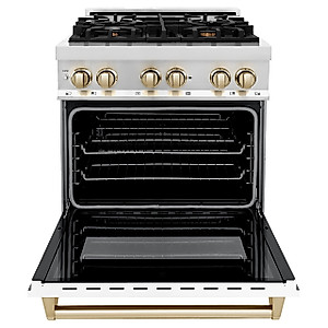ZLINE Autograph 30" Legacy Dual Fuel Range w/ 4 Burners & White & Gold Accents (RAZ-WM-30-G)