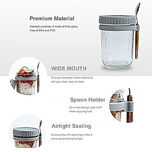 SMARCH Overnight Oats Jars with Lid and Spoon，10 oz Large Capacity Airtight Oatmeal Container with Measurement Marks, Mason Jars with Lid for Cereal On The Go Container (white)