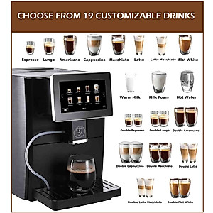 Cafe Bueno Super Automatic Espresso Machine - 19 Coffee Recipes, Durable, Grinder, Milk Frother, 7" Touchscreen