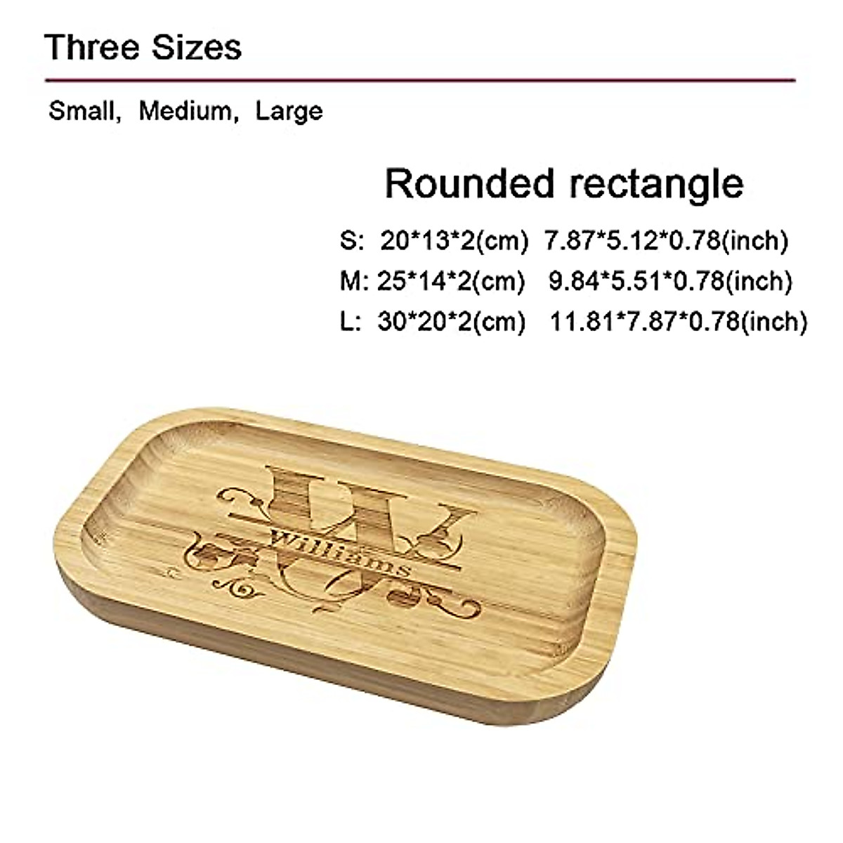 Mojia Personalized Bamboo Serving Trays and Platters, Custom Engraved Decorative Food Platters, Drinks Serving Trays (Rounded Rectangle)