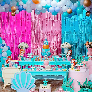KatchOn, Large Pink and Blue Streamers - 9.75x8 Feet | Pink Streamers and Blue Fringe Backdrop, Unicorn Birthday Decorations | Pink and Blue Decorations, Mermaid Birthday Decorations, Mermaid Backdrop
