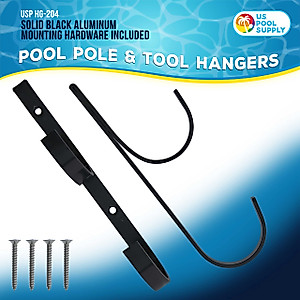 U.S. Pool Supply Set of 2 Black Aluminum Pool Hangers for Telescopic Poles - Store Poles with Nets, Vacuums, Hoses & Attachments - Organize Swimming Pool Area, Accessory Equipment