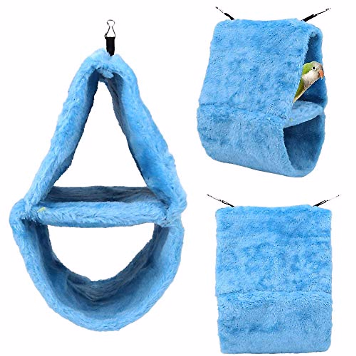 Keersi Winter Warm Bird Hammock Nest House Sleeping Bed Tent for Pet Parakeet Cockatiel Conure Cockatoo African Grey Macaw Eclectus Amazon Lovebird Medium Large Parrot Cage Stand Perch Toy