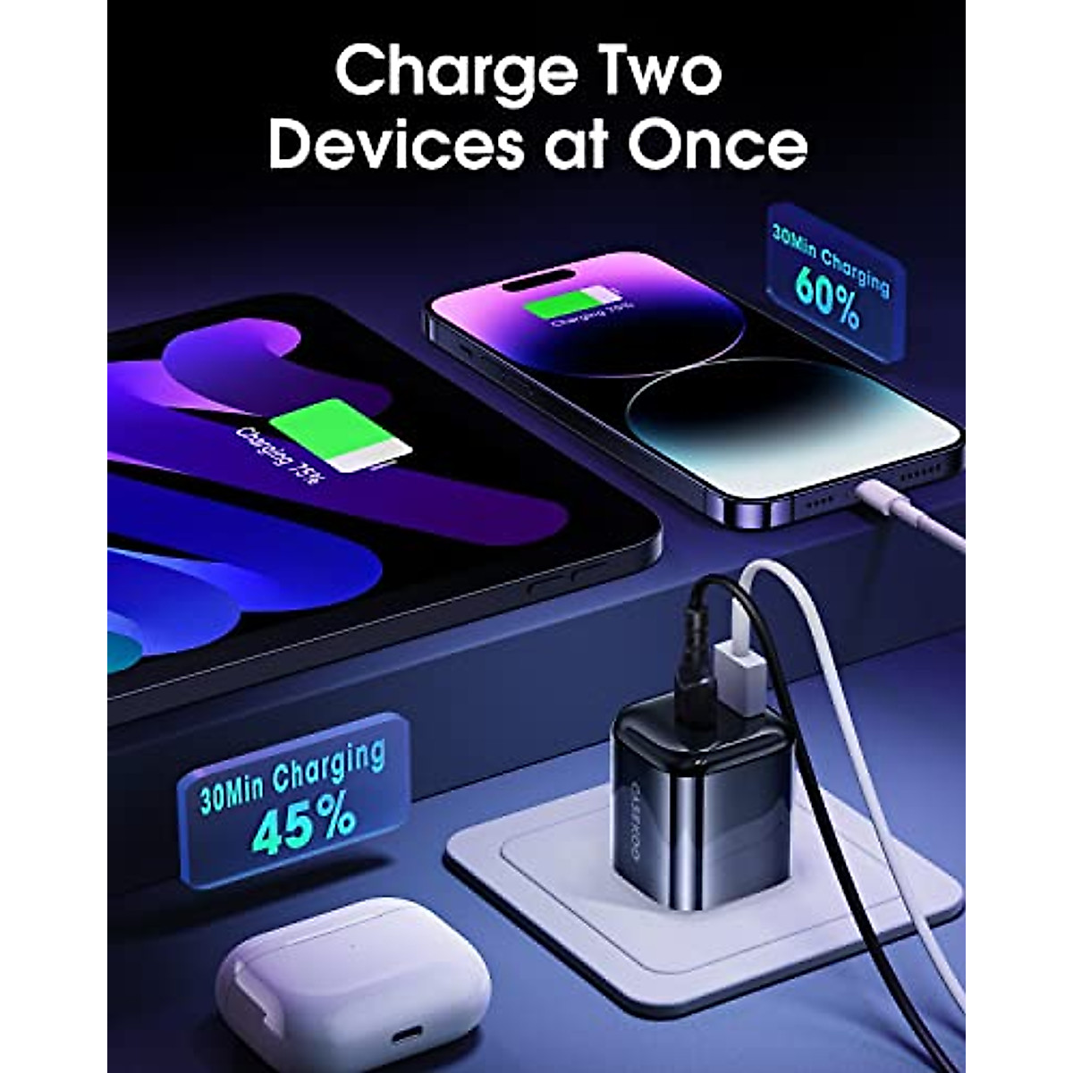 [Fastest & Safest Charging] [Apple Certified Pi Chip] Original iPhone Charger Dual Port 30W GaN III Charger Block, CASEKOO USB C Wall Charger for iPhone 14/14 Pro/14 Pro Max/14 Plus/13 and More,Black