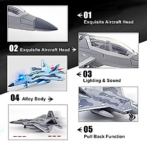 YEIBOBO ! F-22 Raptor Fighter - 1/100 Diecast Airplane Model Pull Back Fighter Toy (Gray)