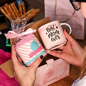 VINAKAS Gifts for Mom Birthday Gifts for Mom from Daughter and Son: Best Mom Ever Coffee Mug & Cozy Cotton Socks Set