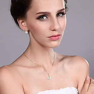 Gem Stone King 18K Yellow Gold Plated Silver Sky Blue Aquamarine and Diamond Pendant and Earrings Jewelry Set For Women (1.69 Cttw, with 18 Inch Chain)